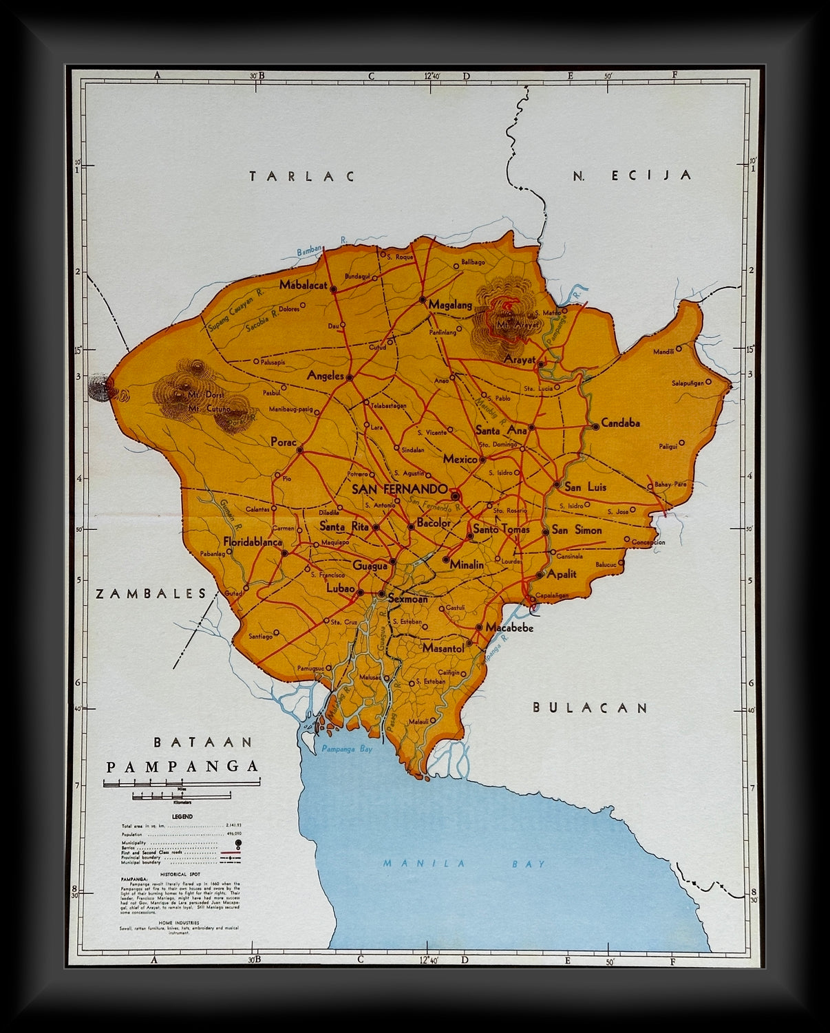1959 Vintage Map of Pampanga Province, Philippines - 11 x 14 inch High ...
